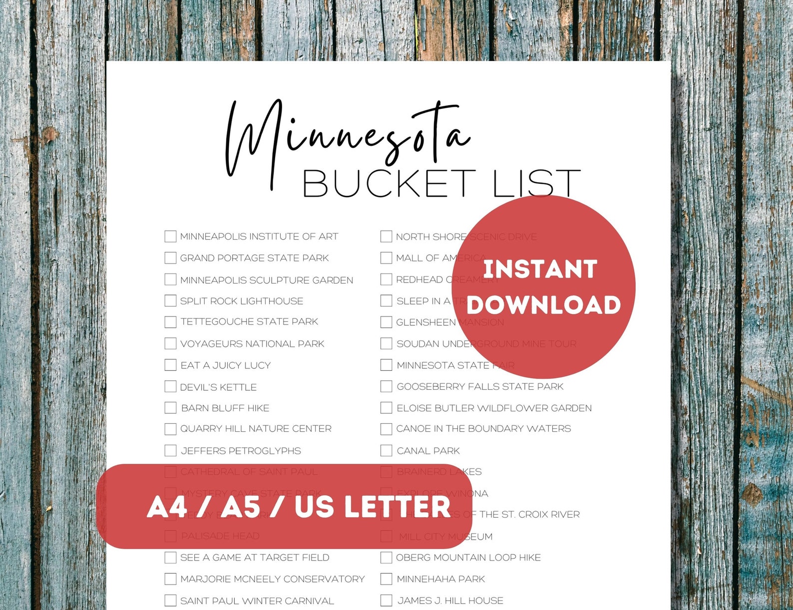 Minnesota Bucket List Printable | America's 50 States Travel Planner ...
