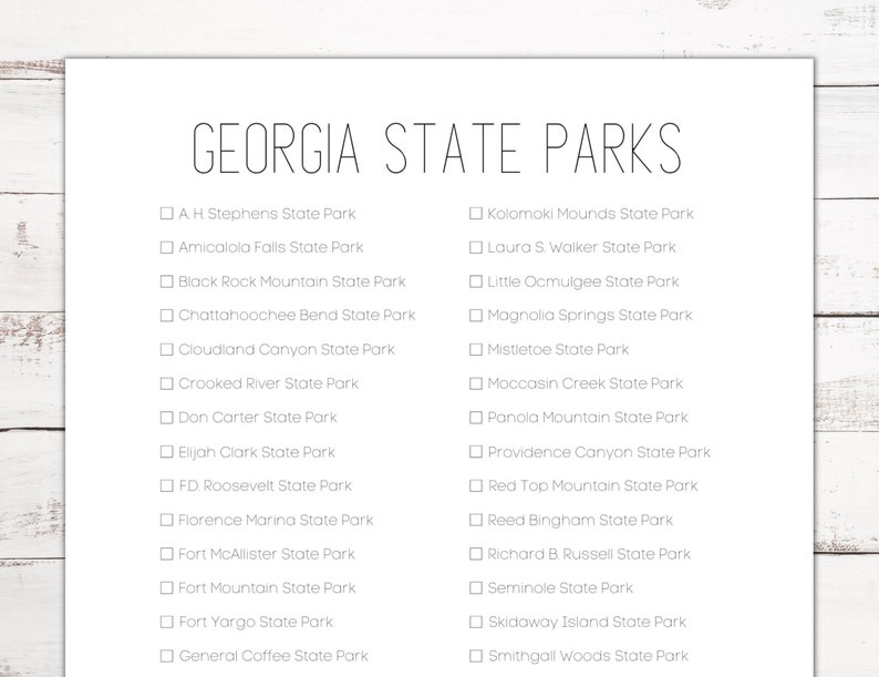 Georgia State Parks and Recreation Checklist Printable Travel Journal ...