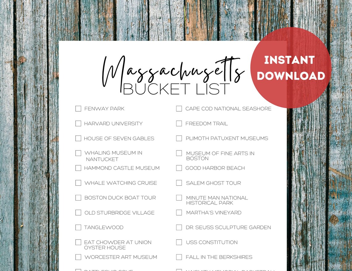 Massachusetts Bucket List Printable America's 50 States - Etsy