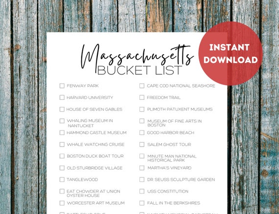 Massachusetts Bucket List Printable America's 50 States - Etsy
