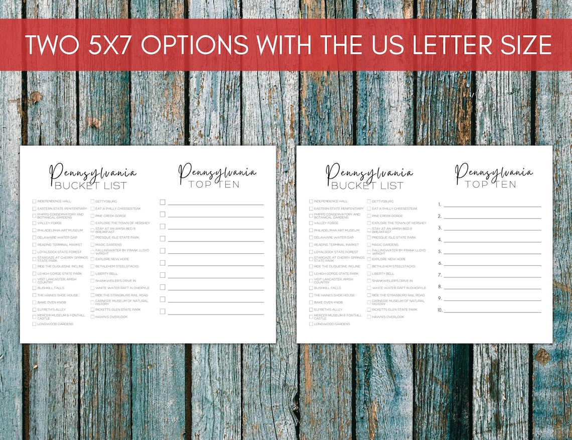 Pennsylvania Bucket List Printable | America's 50 States Travel Planner ...