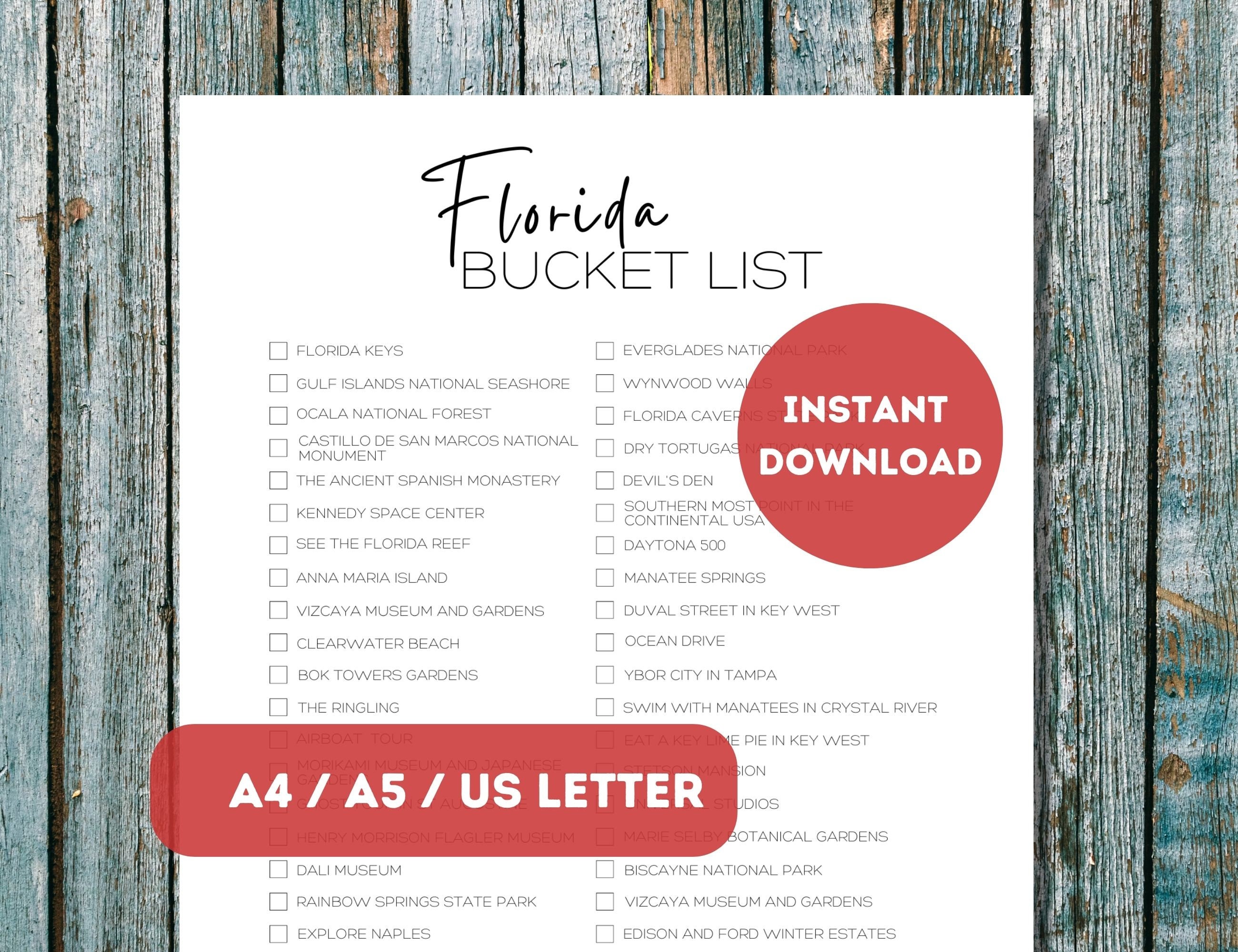 Florida Bucket List Printable | America's 50 States Travel Planner ...