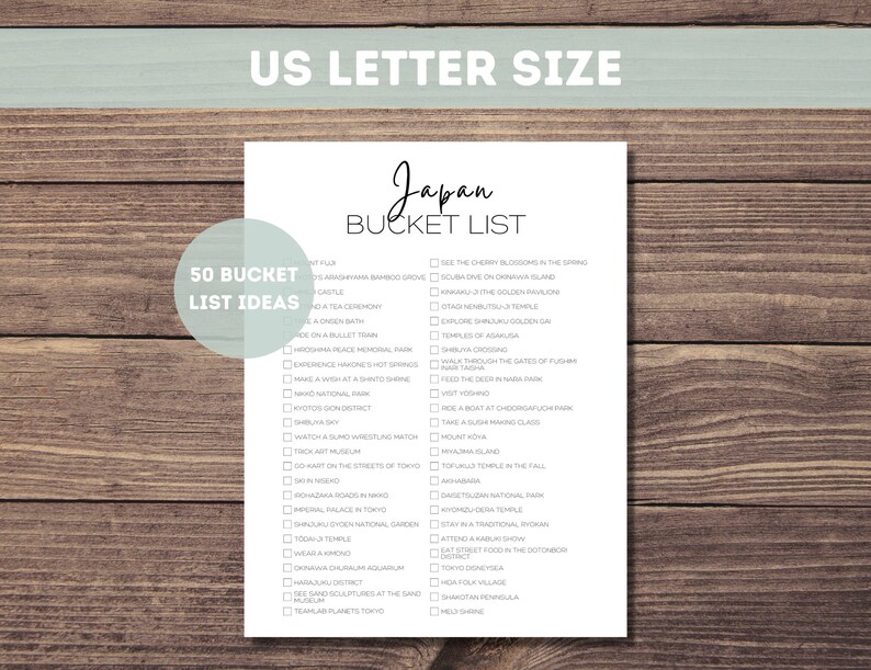 Japan Bucket List Printable Japan Travel Planner Checklist - Etsy