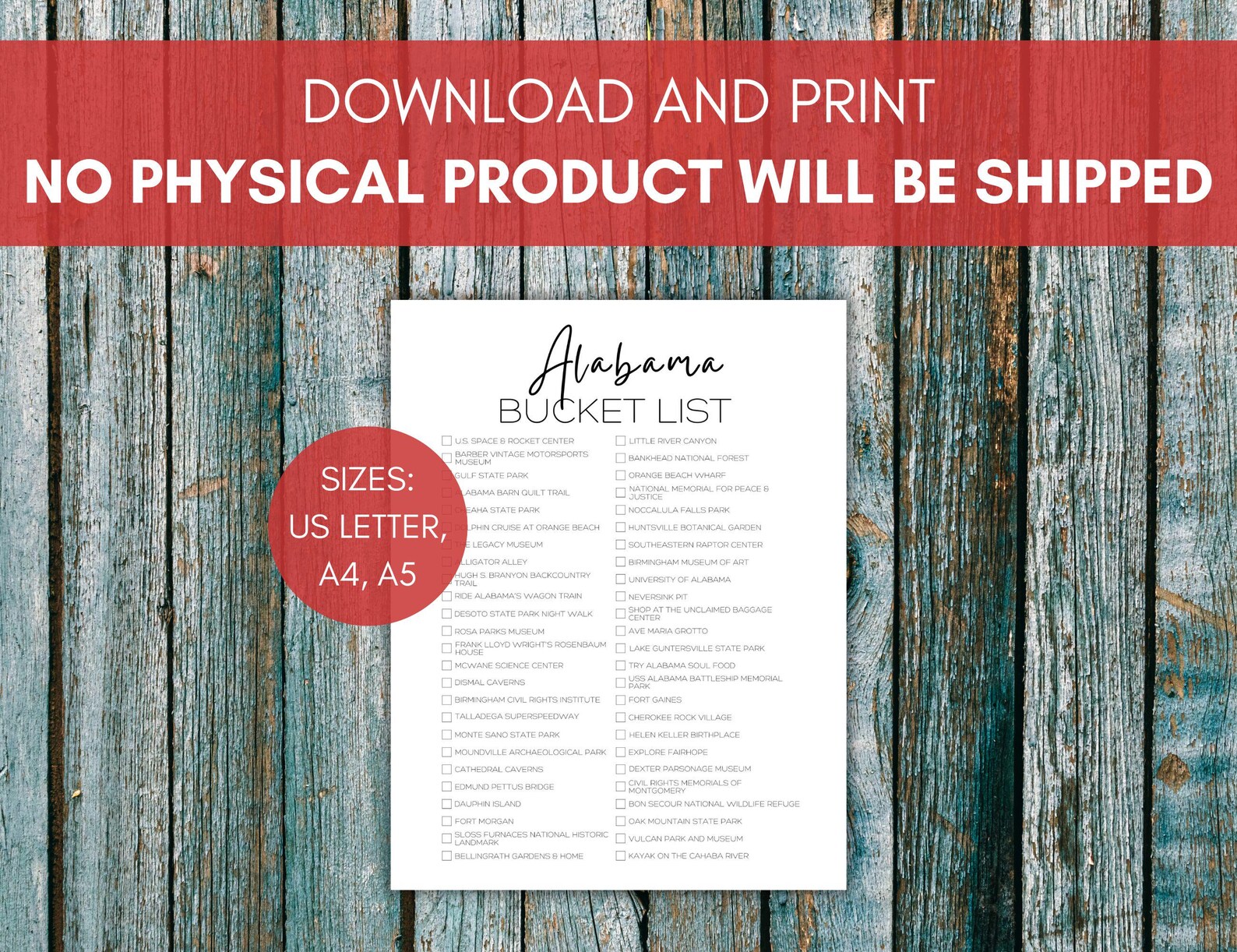 Alabama Bucket List Printable | America's 50 States Travel Planner ...