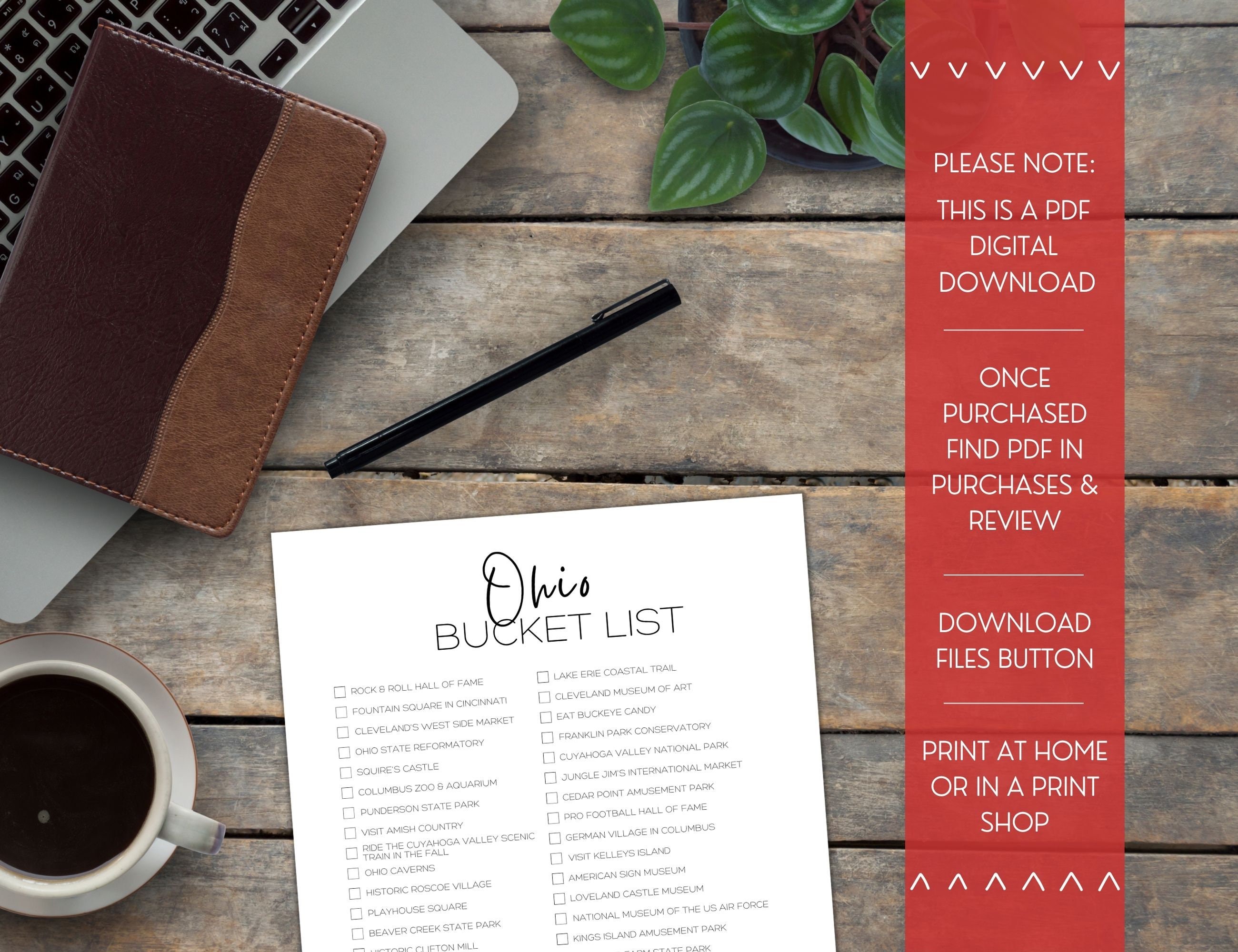 Ohio Bucket List Printable America's 50 States Travel Planner Checklist ...