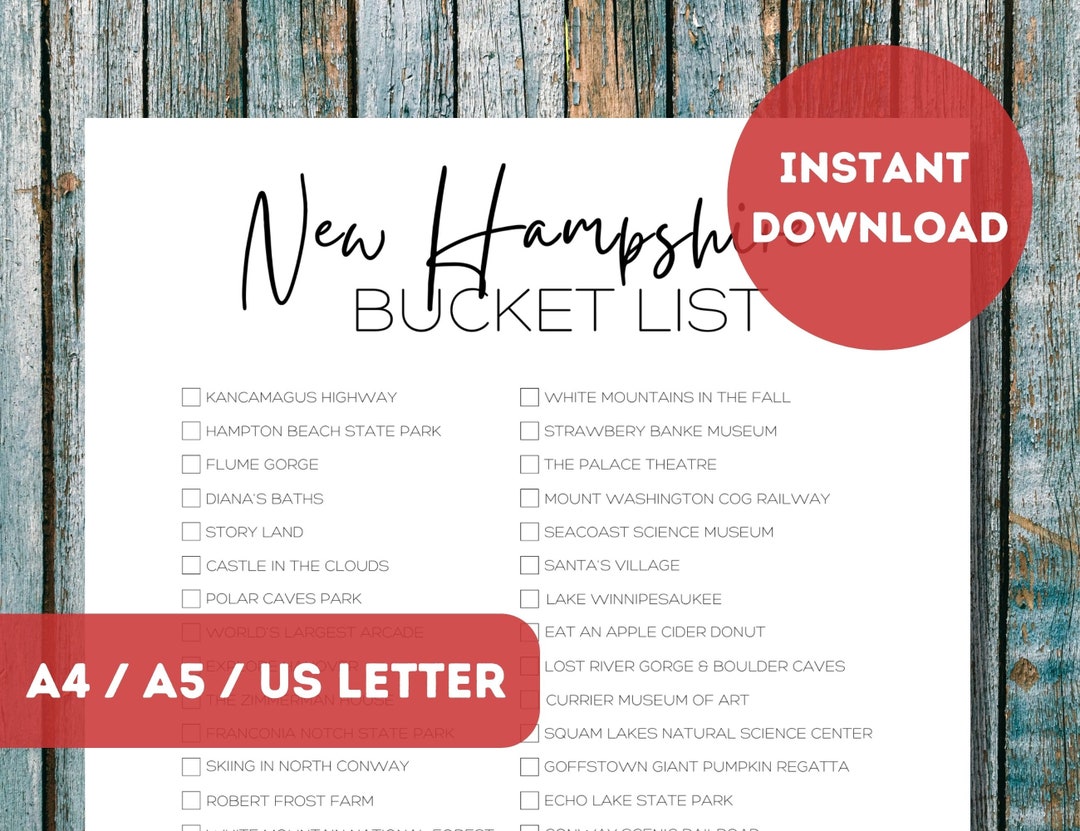 New Hampshire Bucket List Printable America's 50 States - Etsy