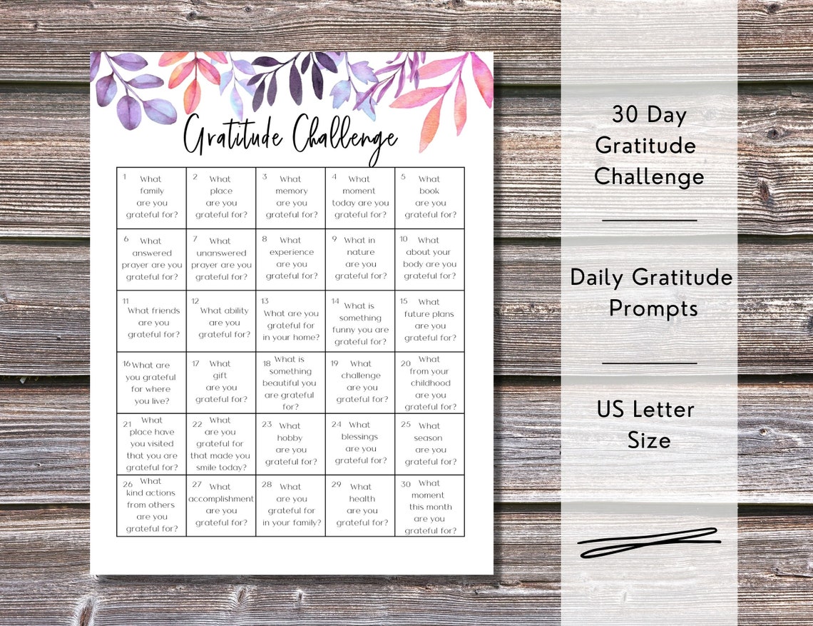 30 Day Gratitude Challenge Printable | Monthly Challenge Tracker ...