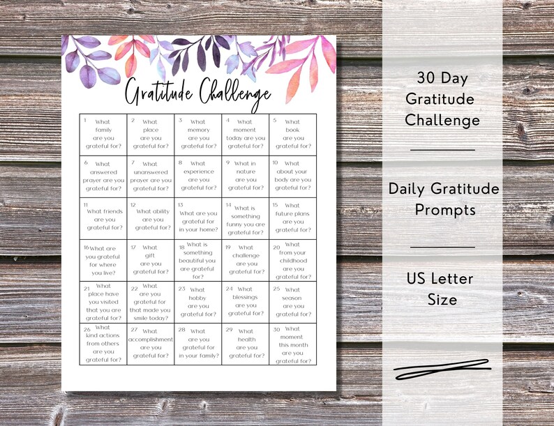 30 Day Gratitude Challenge Printable | Monthly Challenge Tracker ...