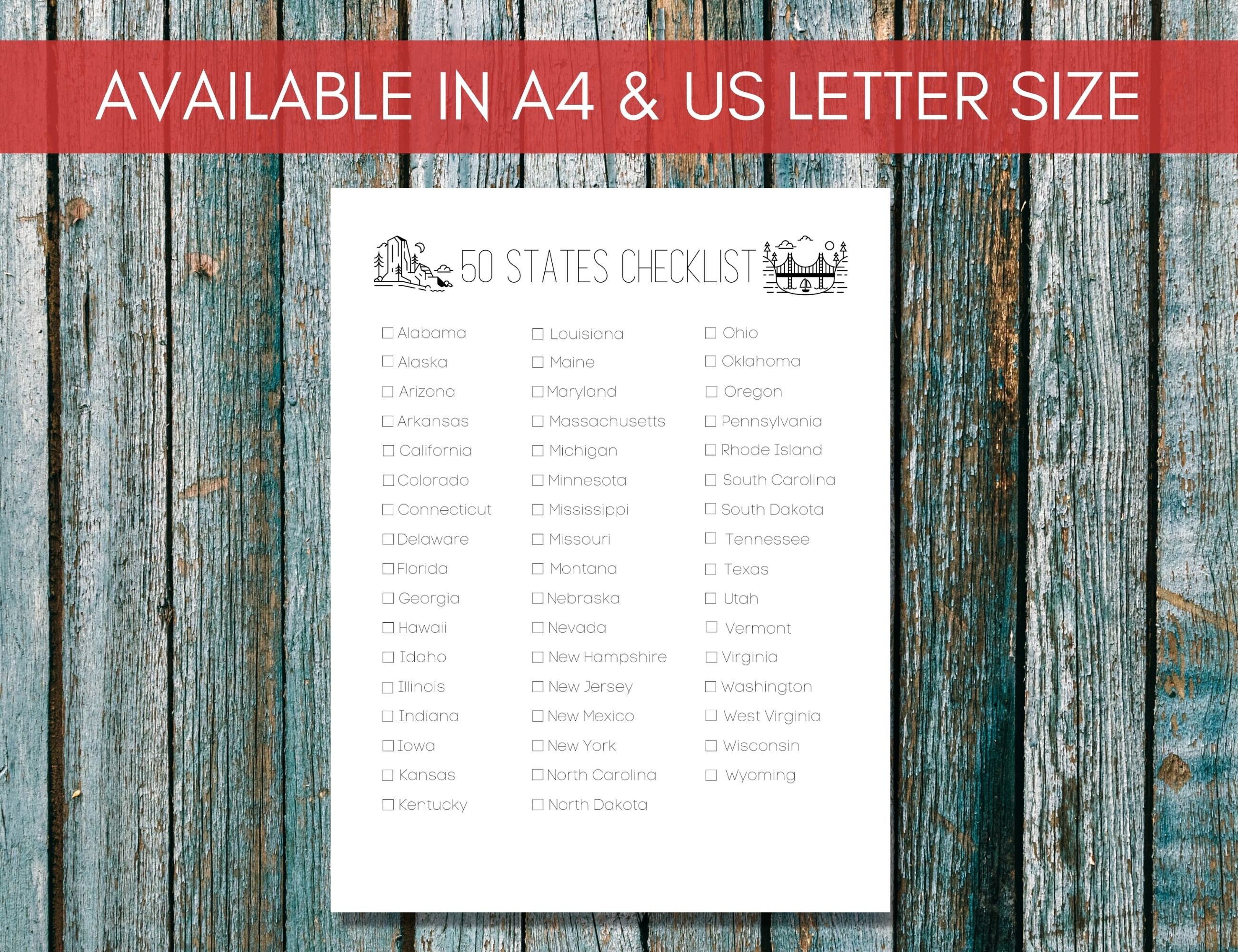 50 States Checklist Printable US States Bucket List Challenge - Etsy