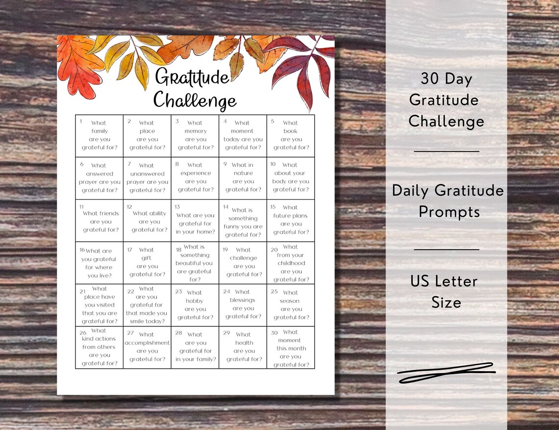 30 Day Gratitude Challenge Printable | Monthly Challenge Tracker ...