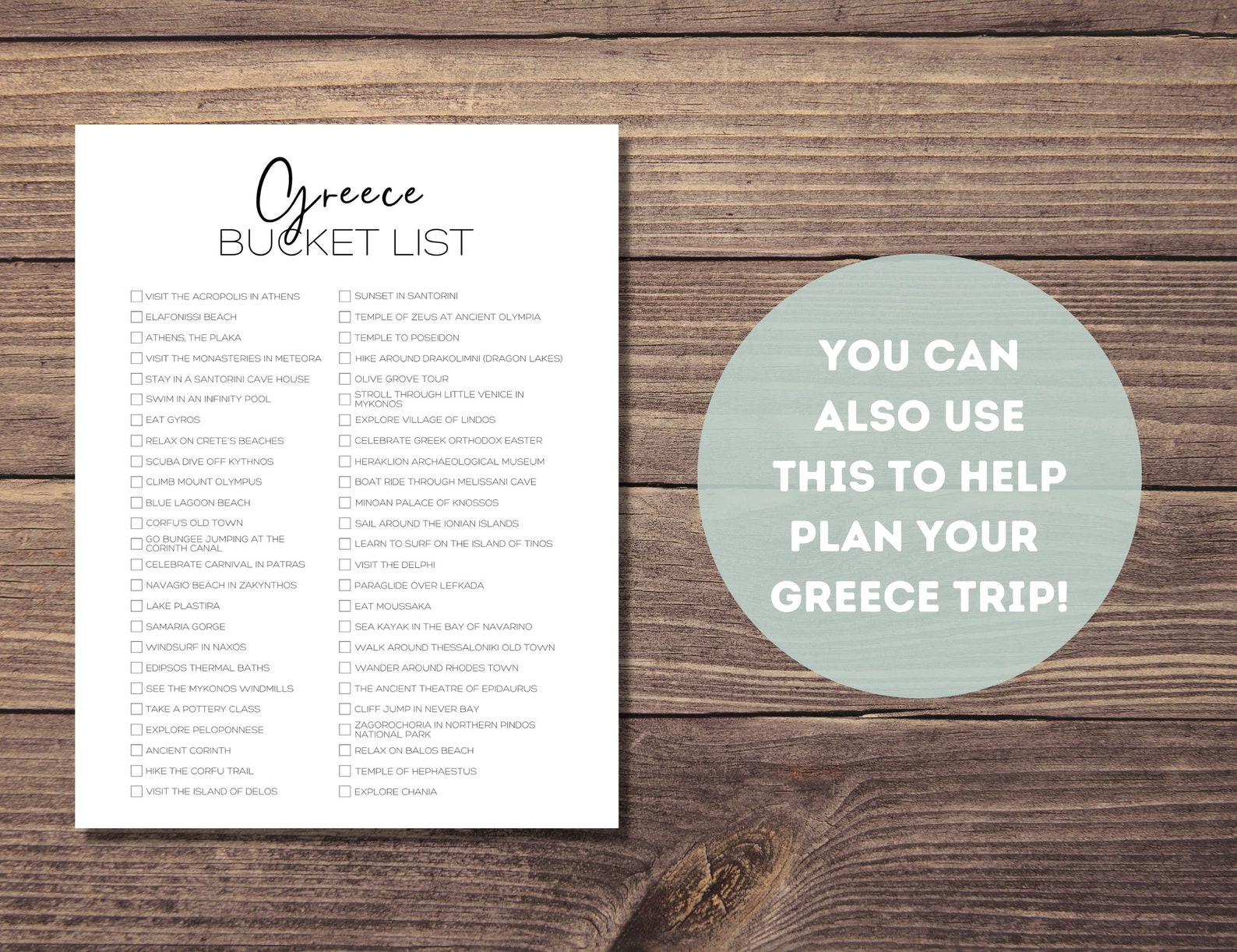 Greece Bucket List Printable | Greece Travel Planner Checklist | Greece ...