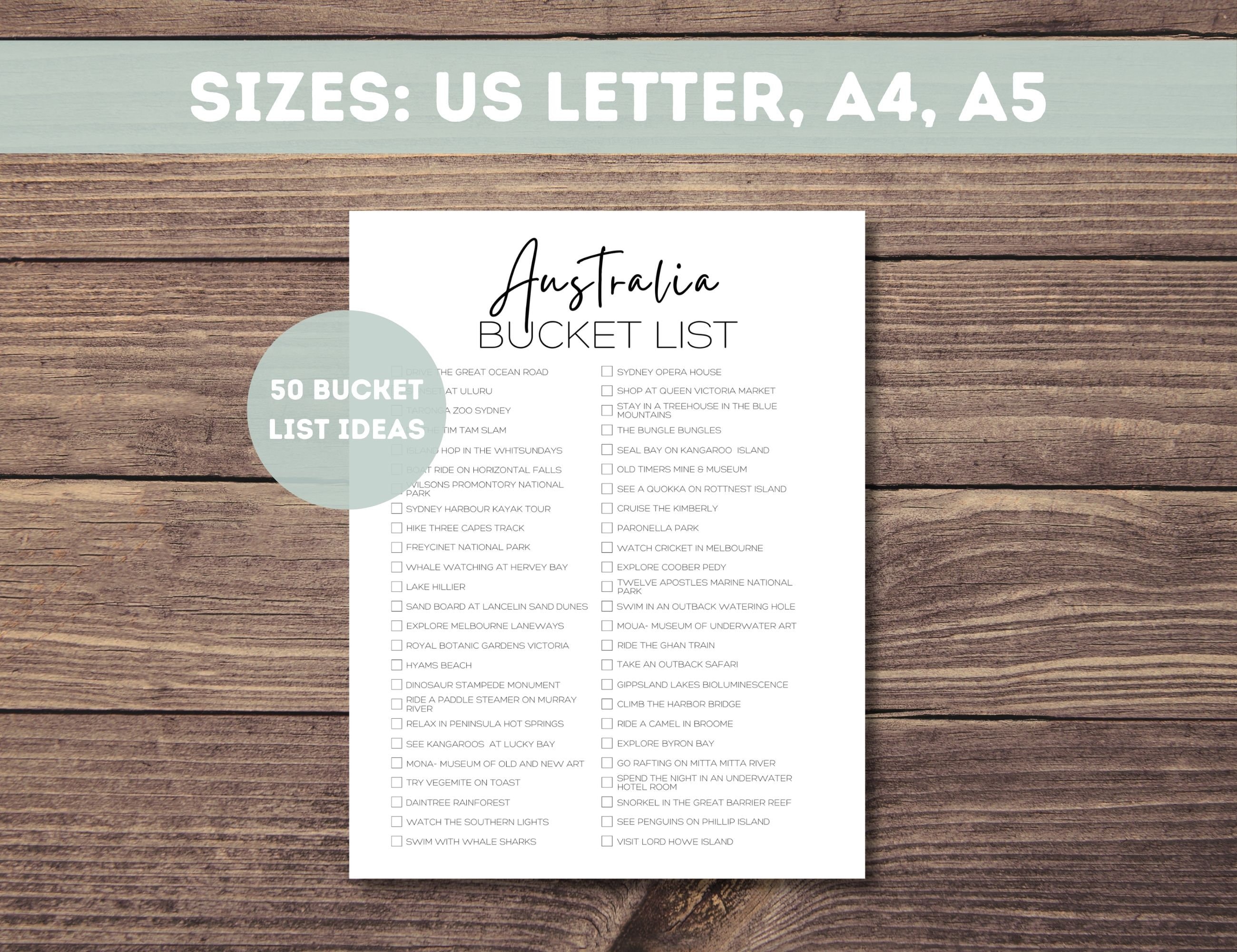 Australia Bucket List Printable | Australia Travel Planner Checklist ...