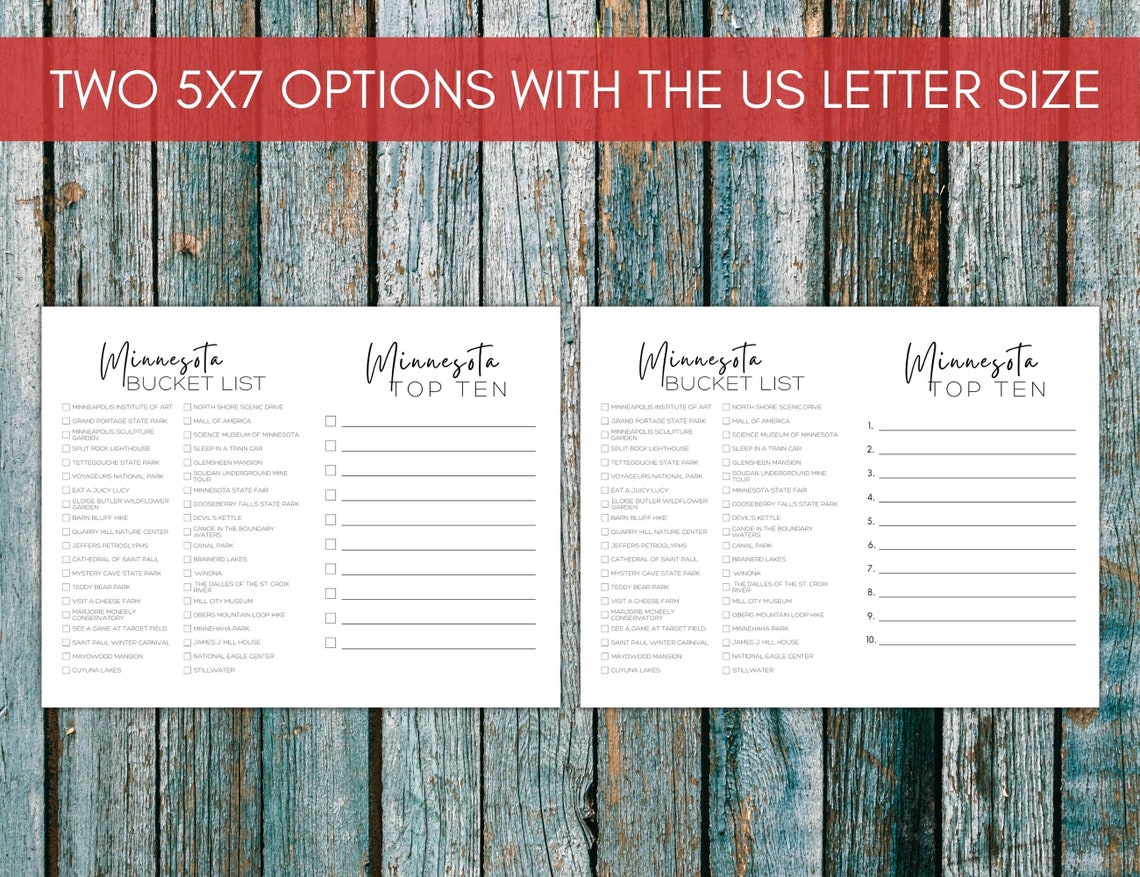 Minnesota Bucket List Printable | America's 50 States Travel Planner ...