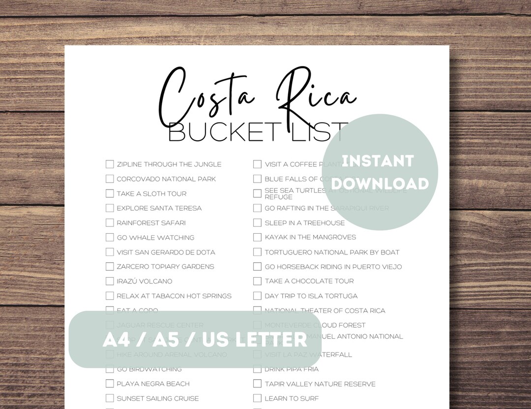 Costa Rica Bucket List Printable | Costa Rica Travel Planner Checklist ...