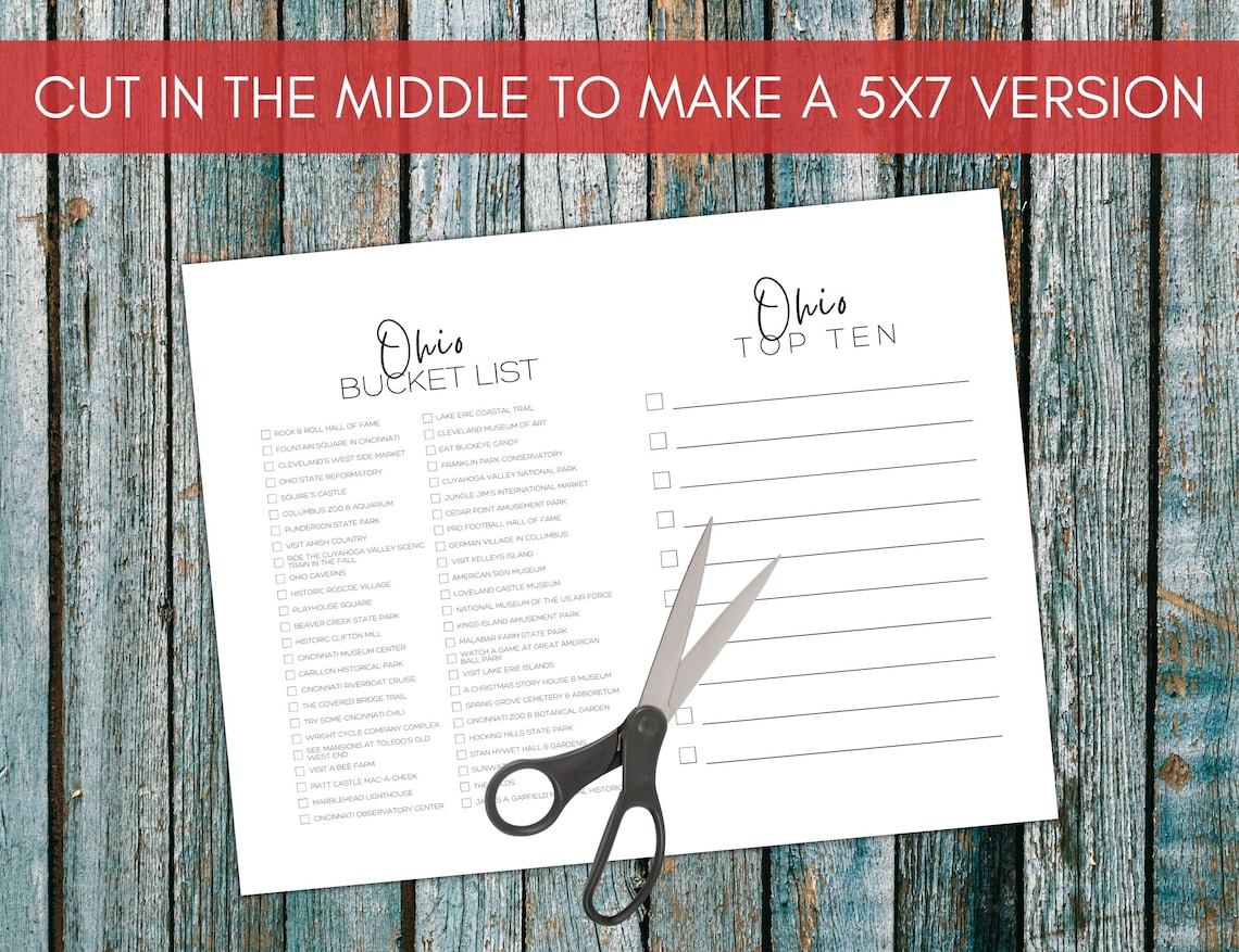 Ohio Bucket List Printable America's 50 States Travel Planner Checklist ...