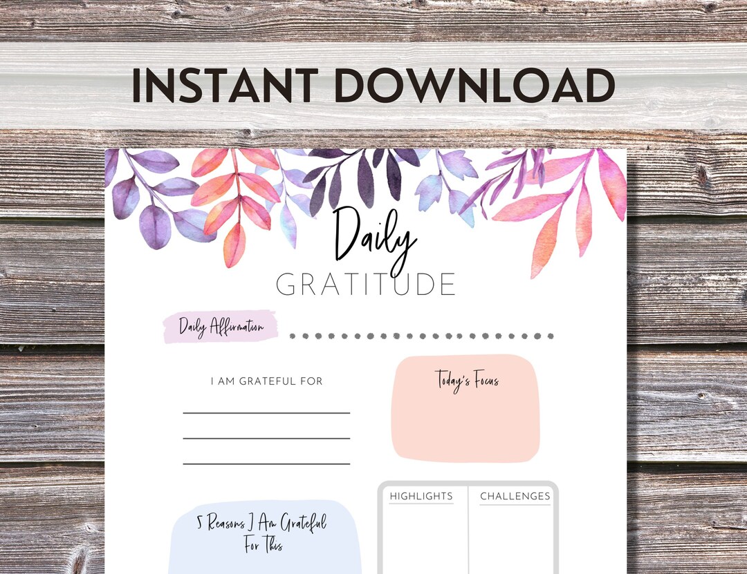 Botanical Watercolor Gratitude Journal | Daily Thankfulness Printable ...