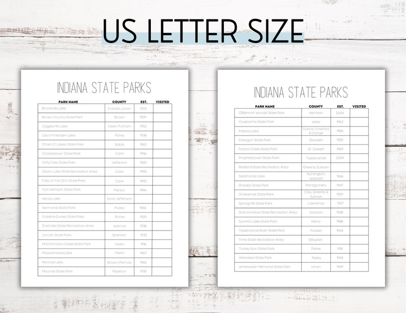 Indiana State Parks and Recreation Checklist | Printable Travel Journal ...