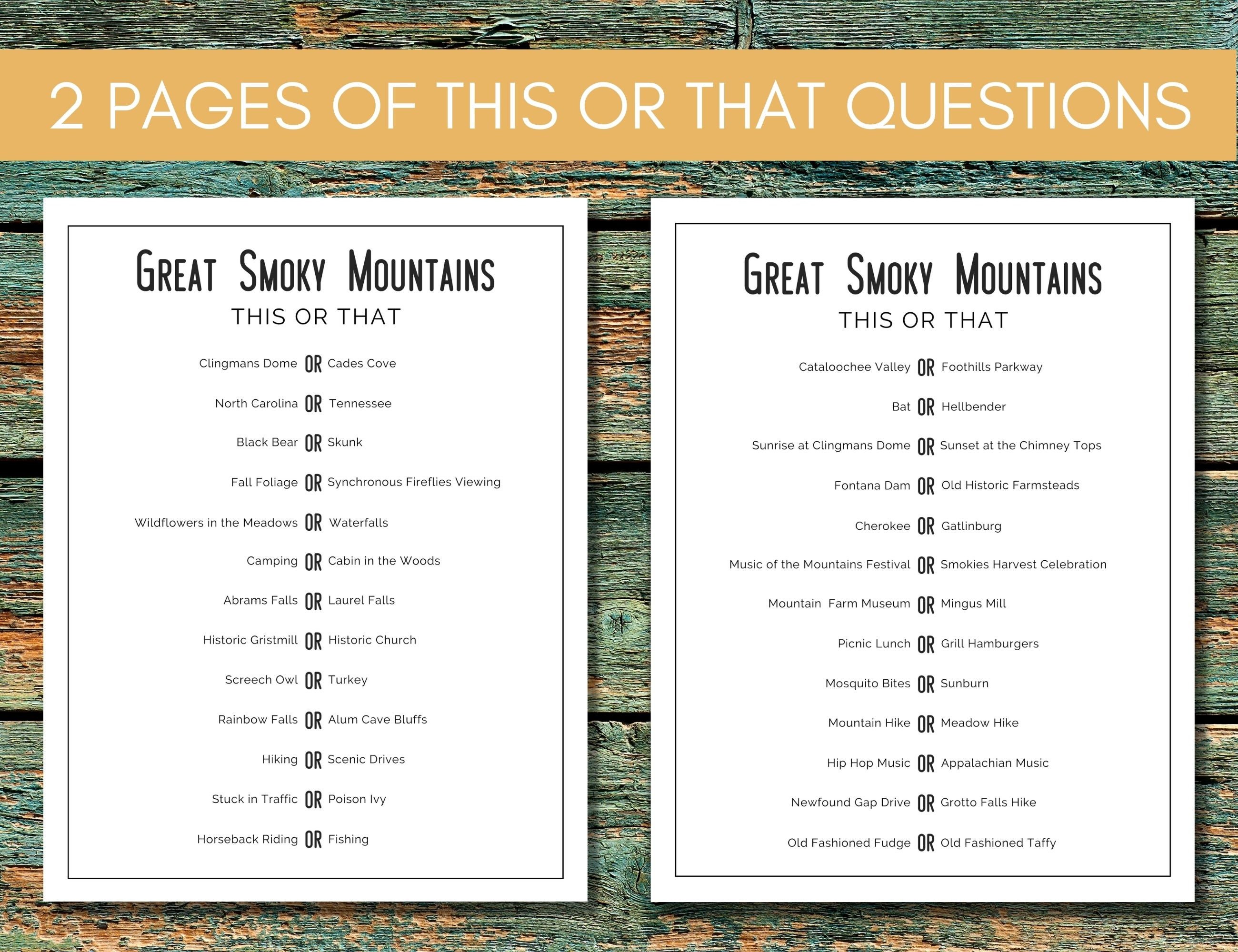 Great Smoky Mountains National Park This or That Printable Game | US ...