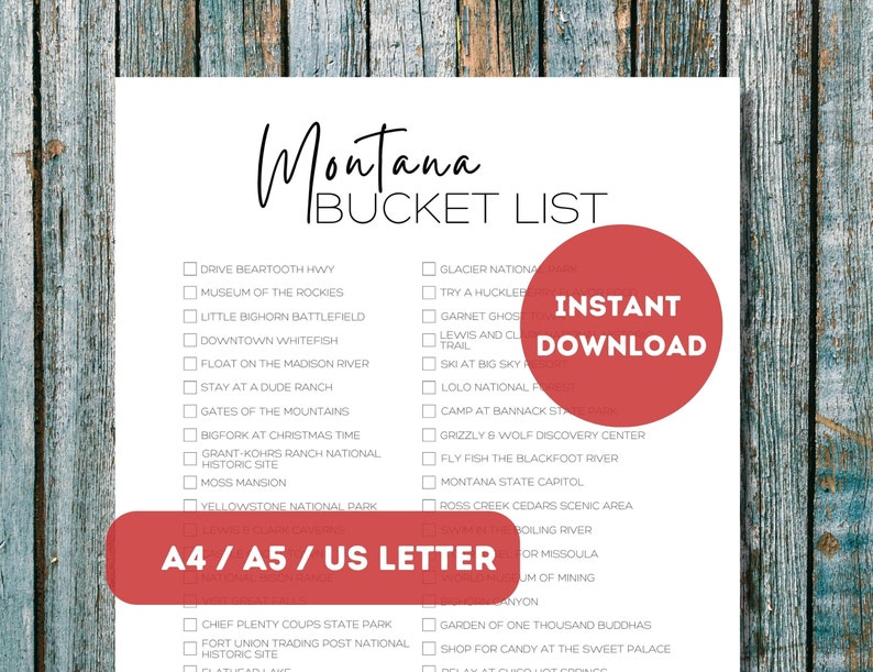 Montana Bucket List Printable | America's 50 States Travel Planner ...