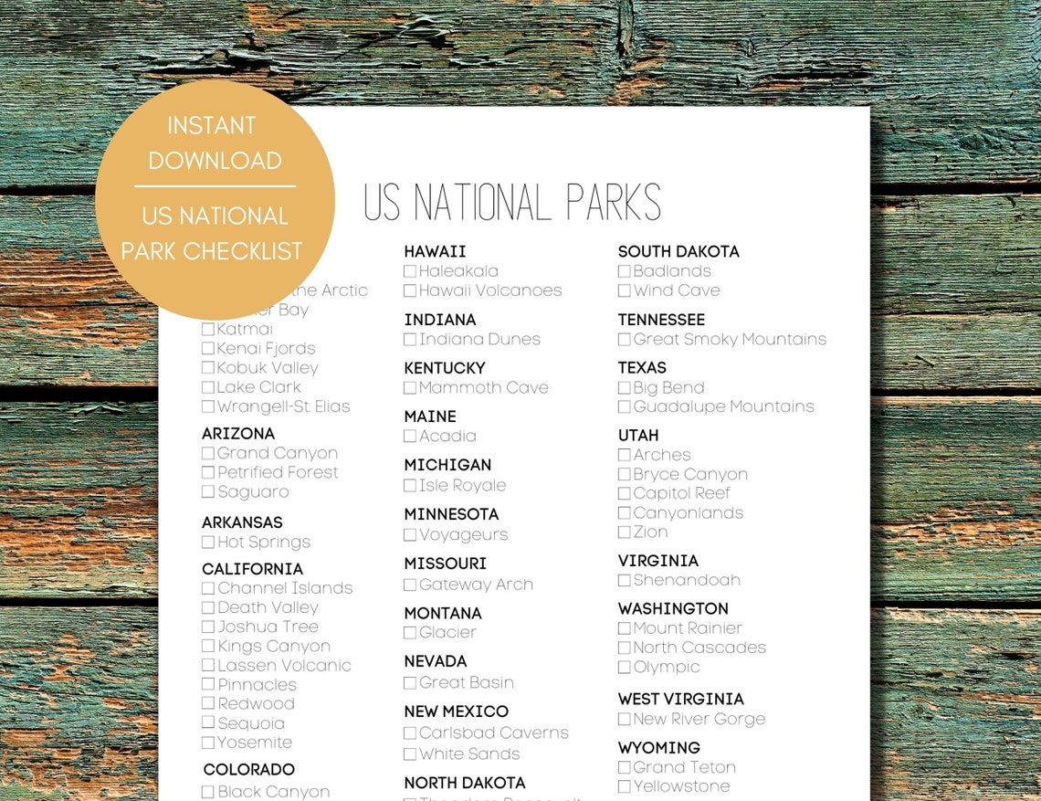 US National Park Checklist Printable 63 Parks 2023 Complete - Etsy