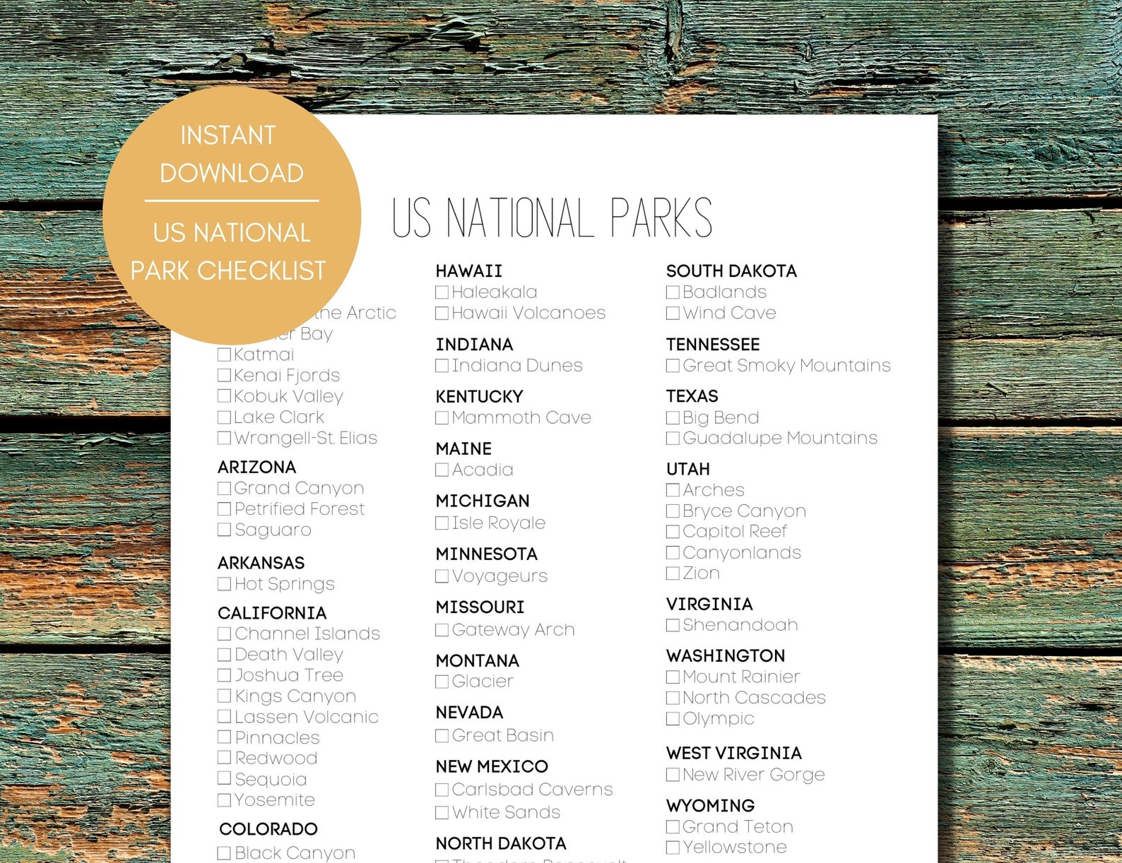 US National Park Checklist Printable 63 Parks 2023 Complete - Etsy