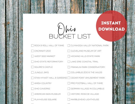 Ohio Bucket List Printable America's 50 States Travel - Etsy