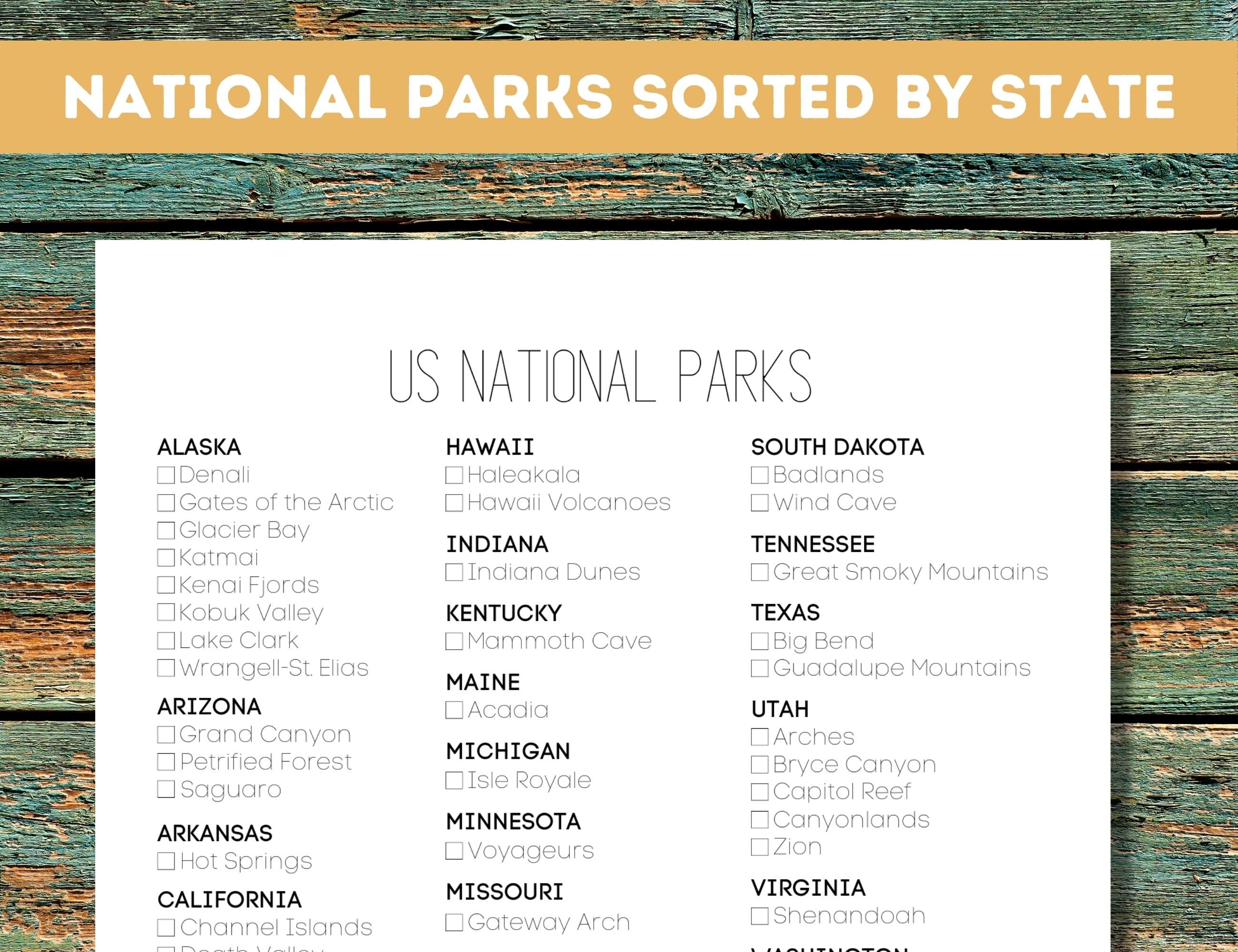 US National Park Checklist Printable | 63 Parks 2024 Complete List ...