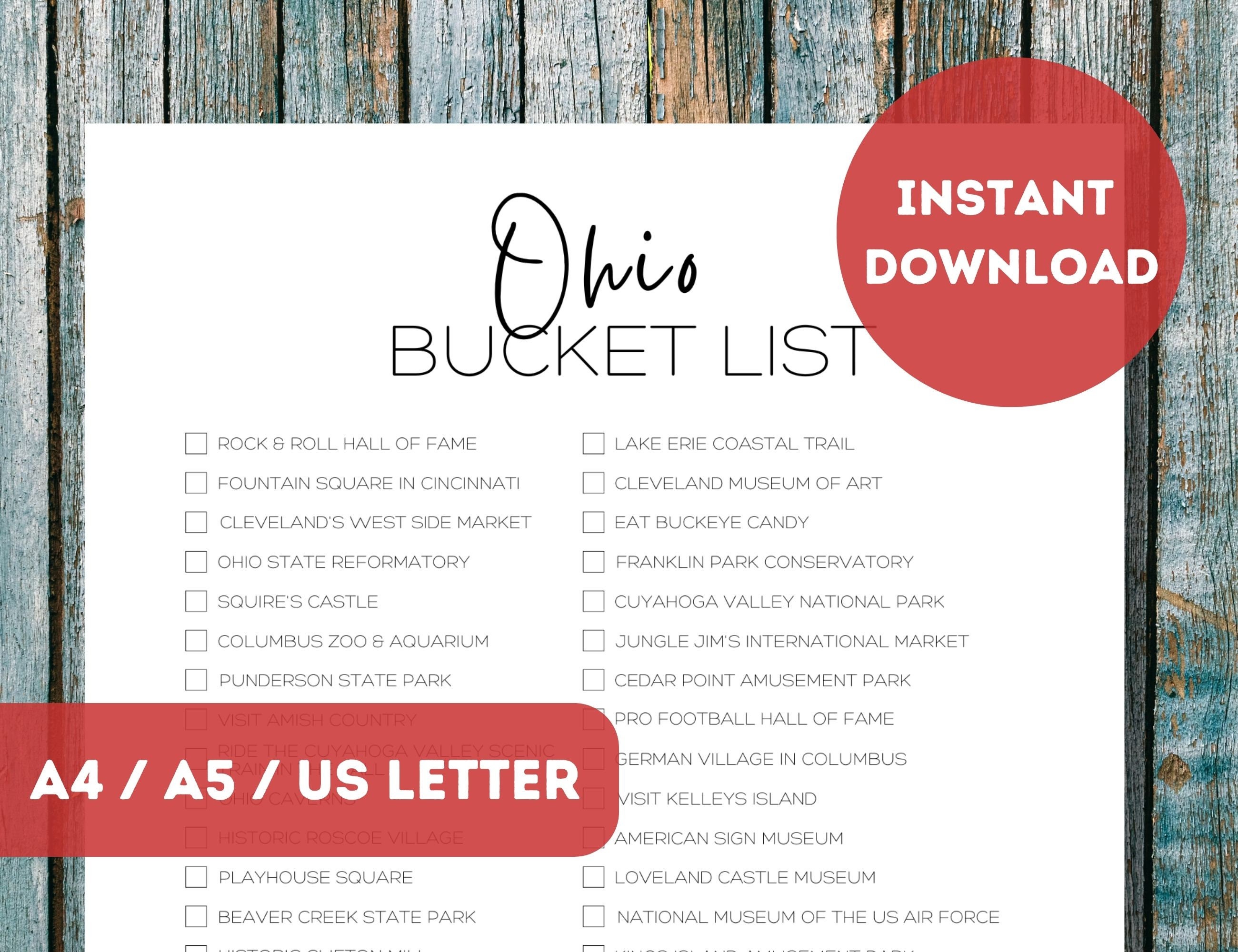 Ohio Bucket List Printable America's 50 States Travel - Etsy