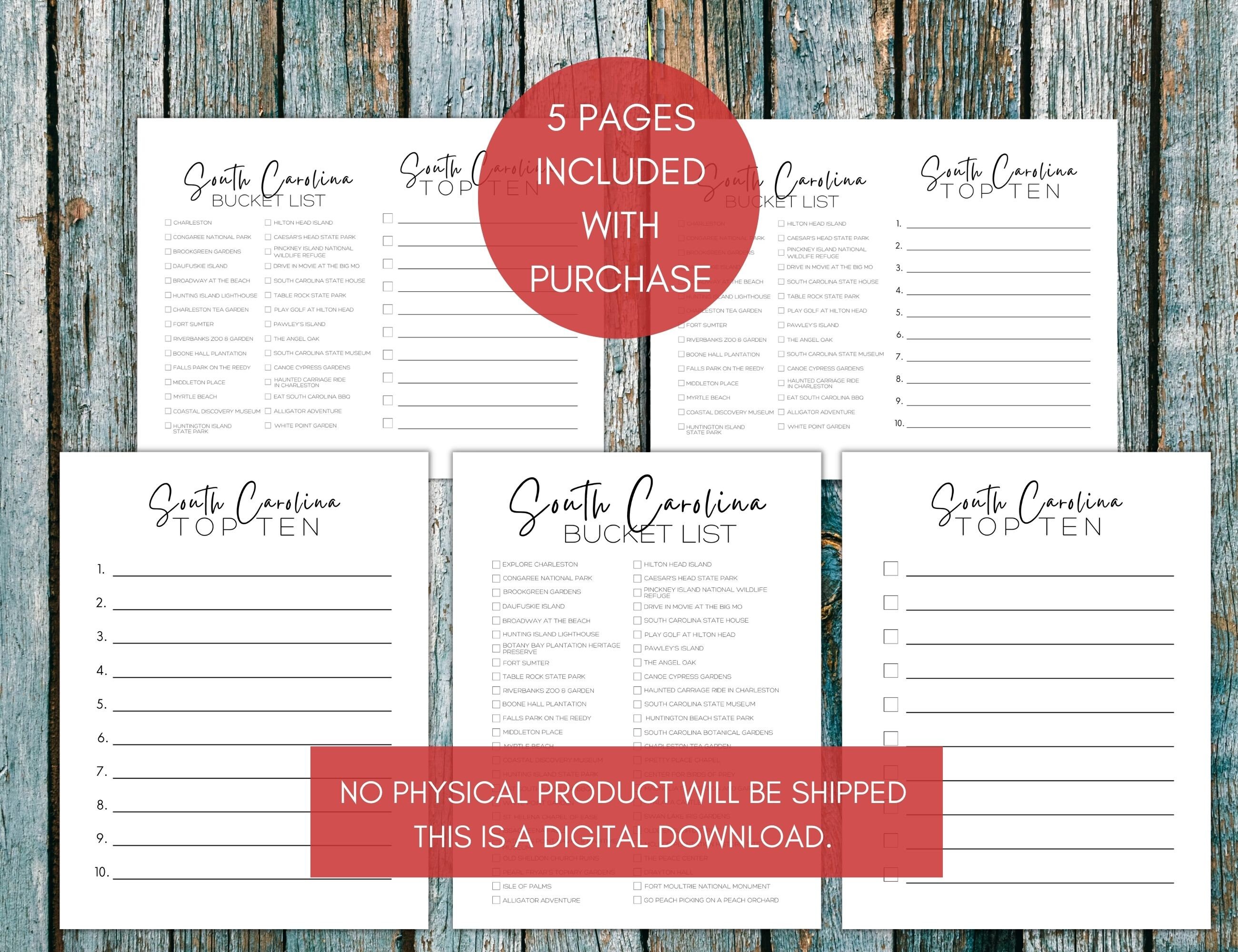 South Carolina Bucket List Printable | America's 50 States Travel ...