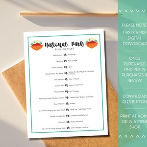 US National Park This or That Travel Games | Family Road Trip Printable ...