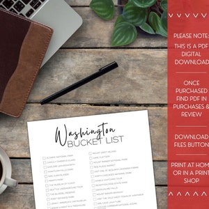 Washington Bucket List Printable | America's 50 States Travel Planner ...