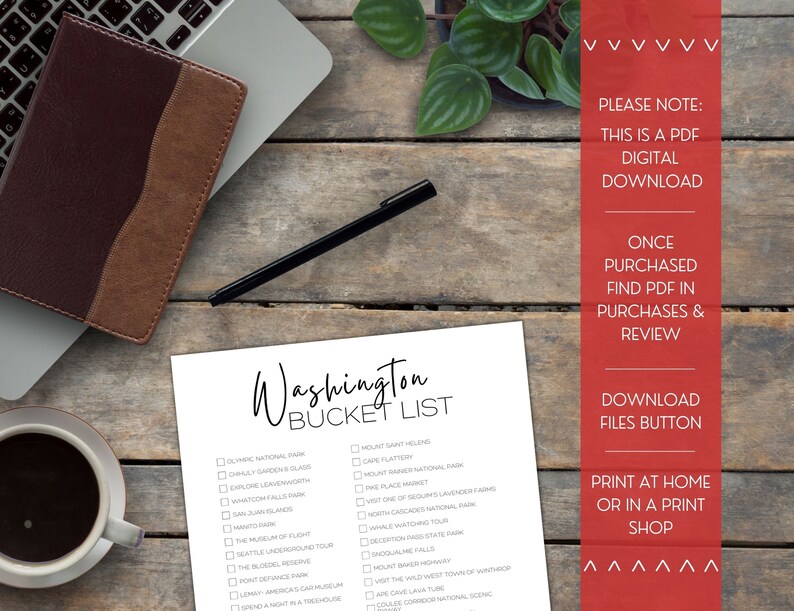 Washington Bucket List Printable | America's 50 States Travel Planner ...