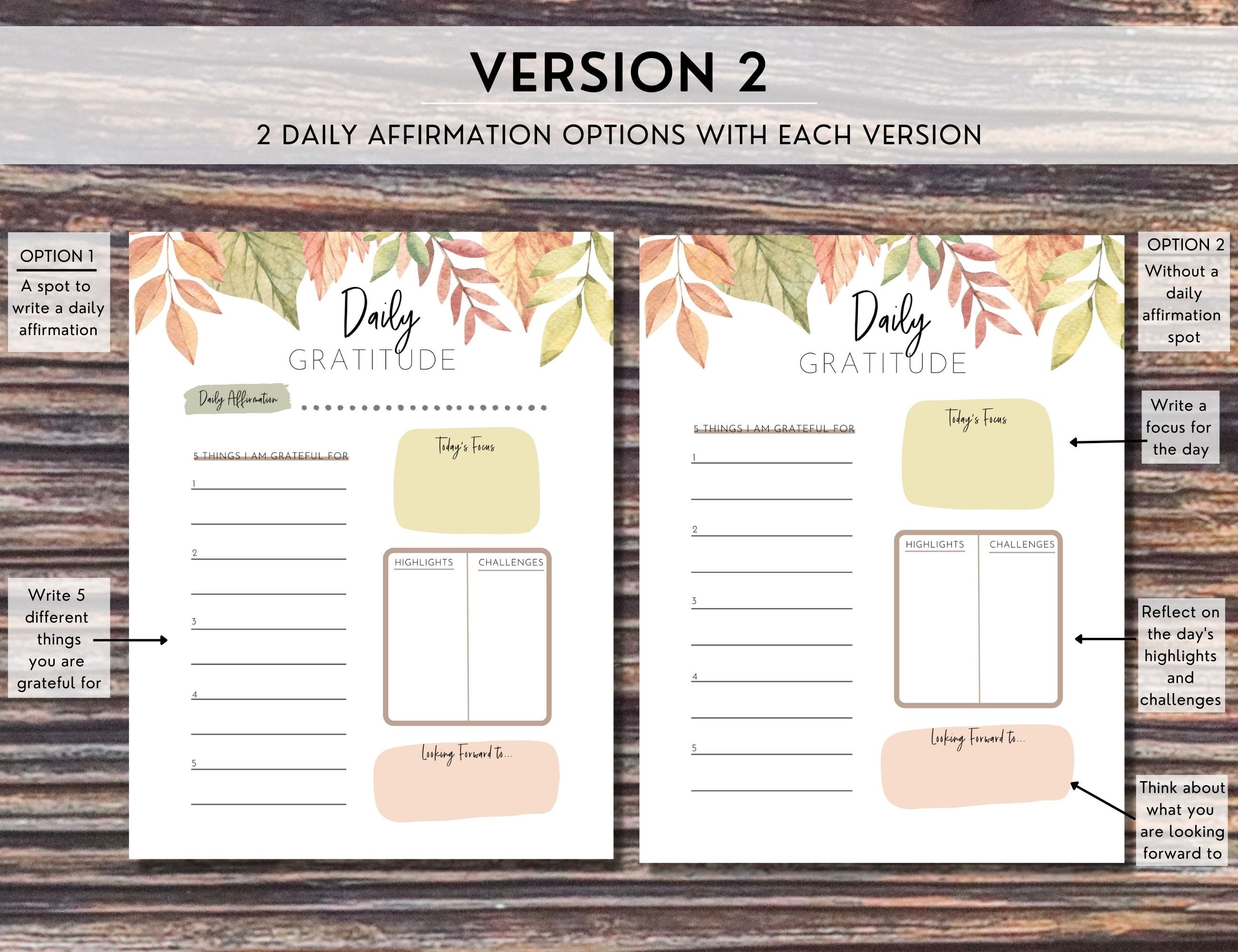 Fall Daily Gratitude Journal PDF | Watercolor Autumn Leaves ...