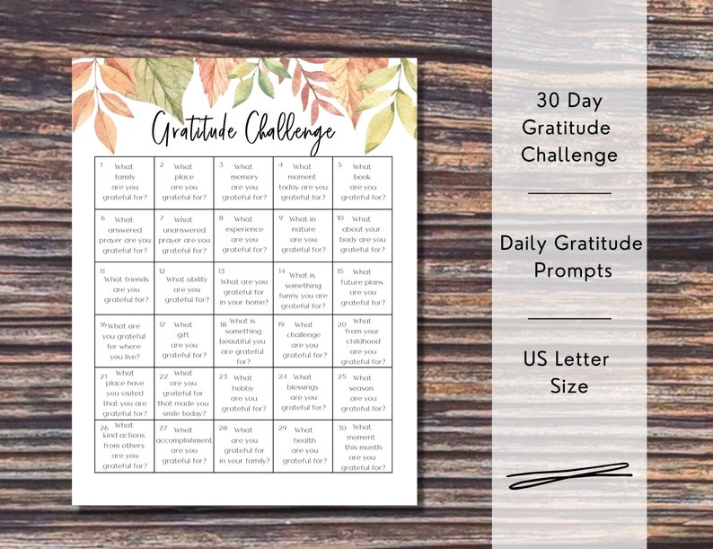 30 Day Gratitude Challenge Printable | Monthly Challenge Tracker ...