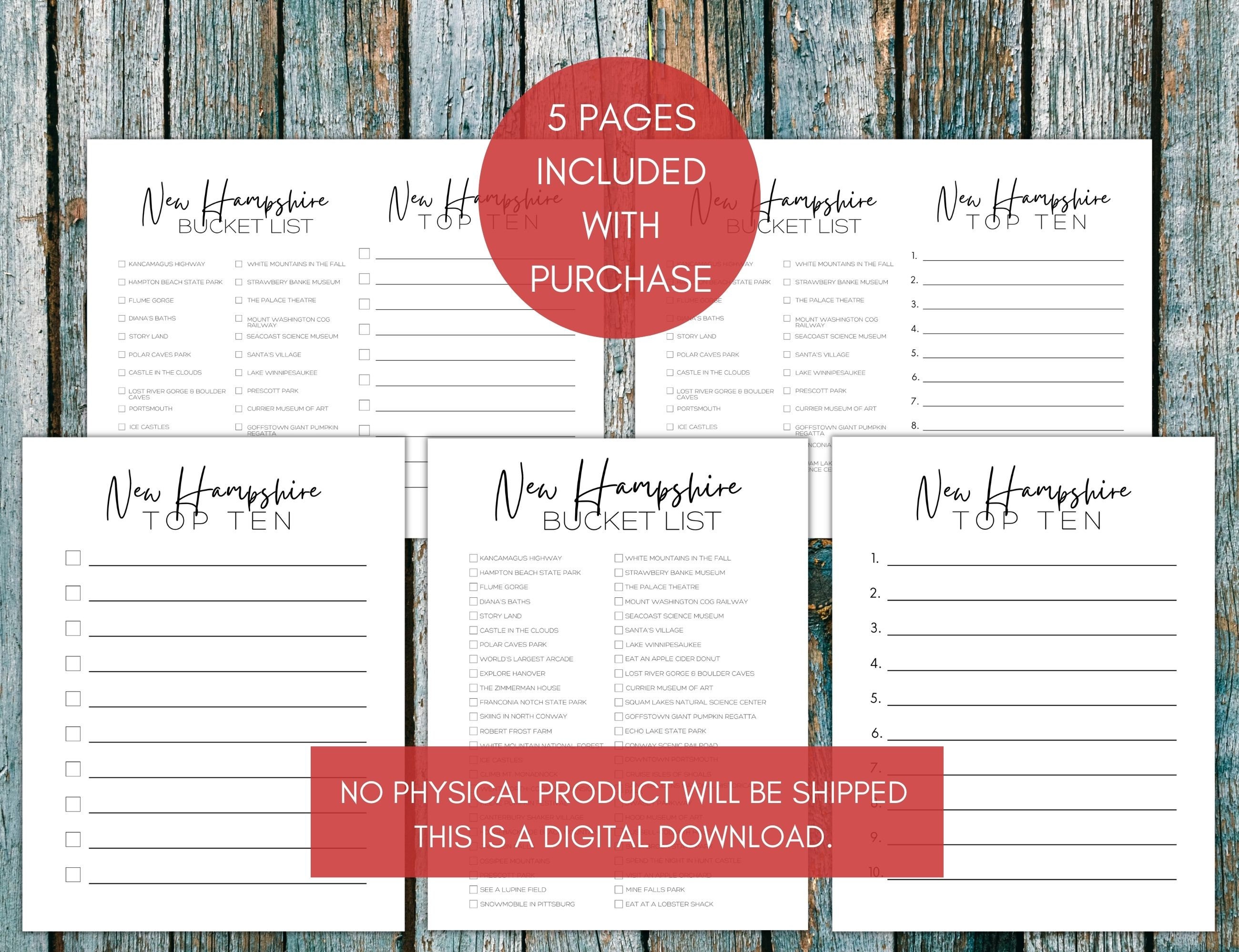 New Hampshire Bucket List Printable America's 50 States Travel Planner ...