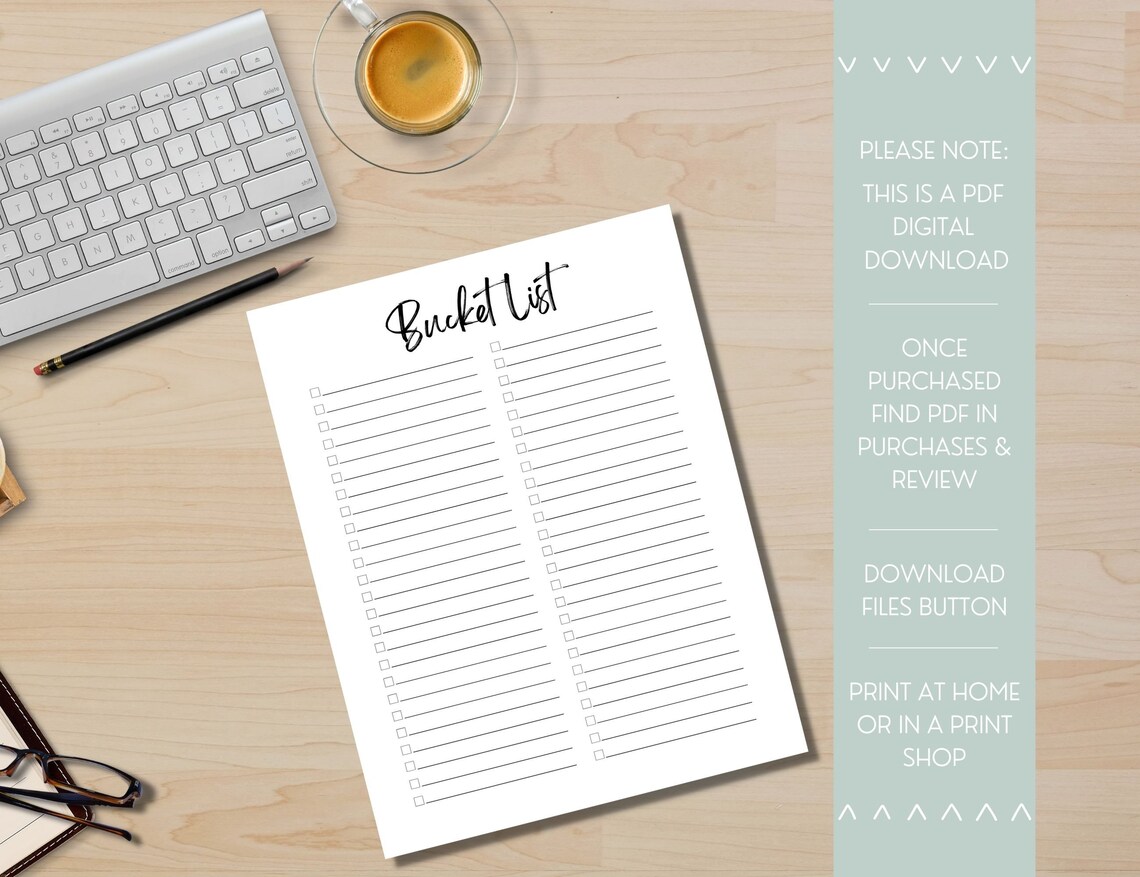 Printable Bucket List PDF | Blank DIY Bucket List | Goal Planner ...