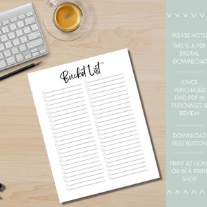 Printable Bucket List PDF | Blank DIY Bucket List | Goal Planner ...