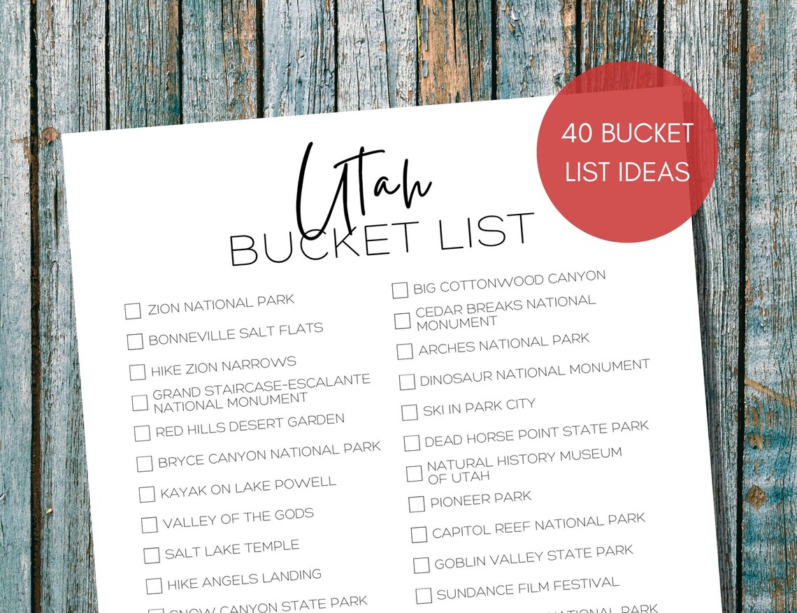 Utah Bucket List Printable America's 50 States Travel - Etsy