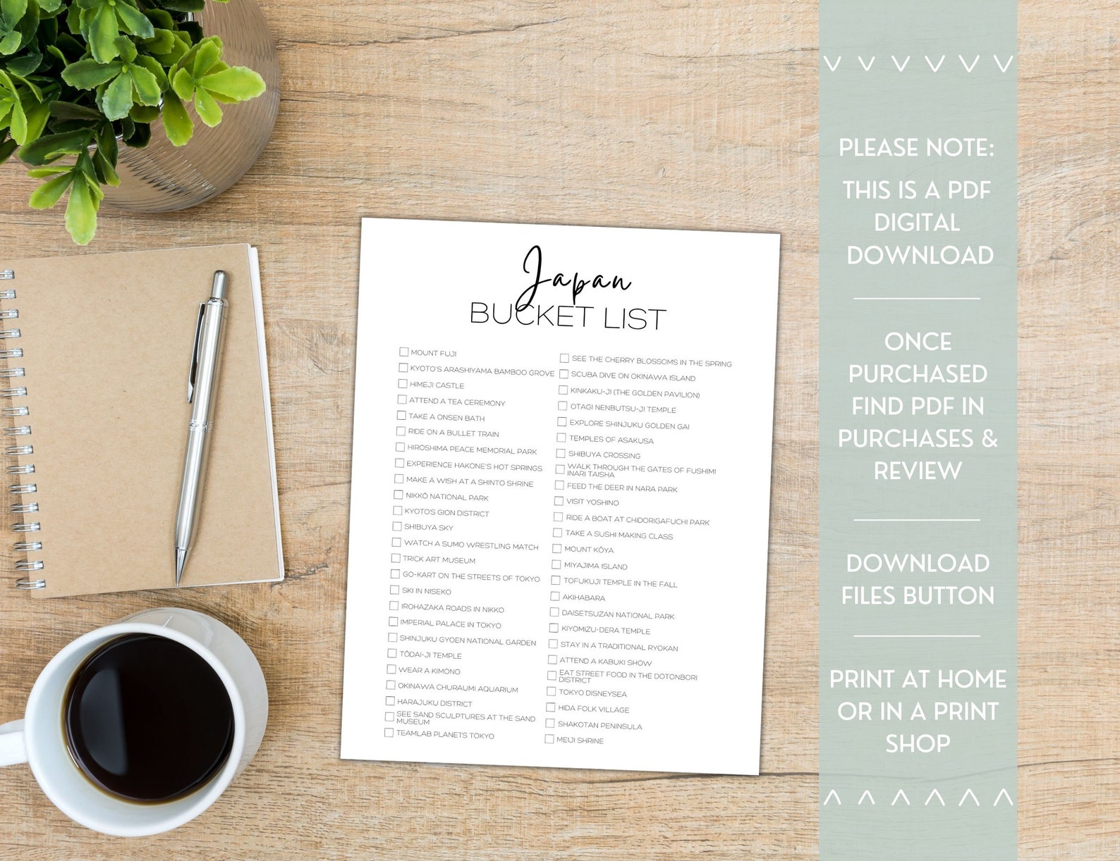 Japan Bucket List Printable | Japan Travel Planner Checklist | Japan ...