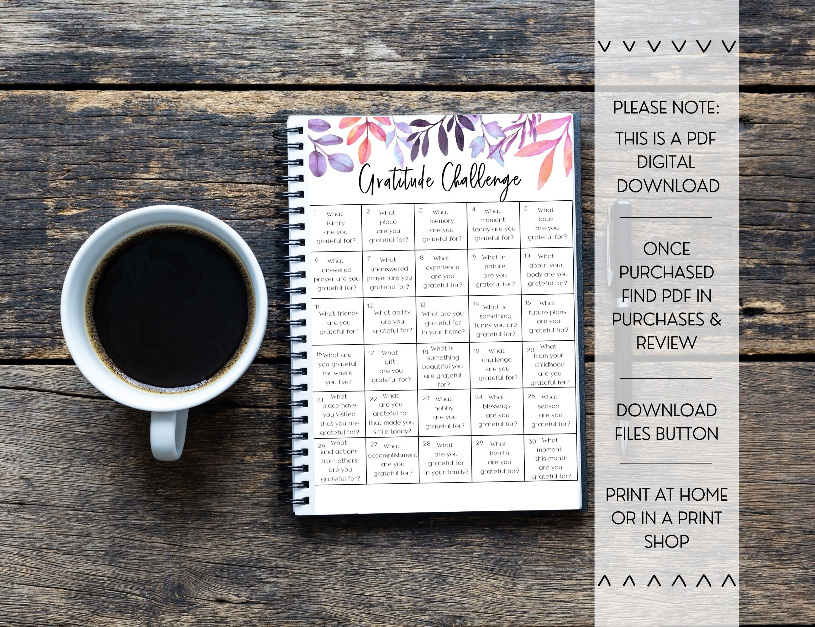 30 Day Gratitude Challenge Printable | Monthly Challenge Tracker ...