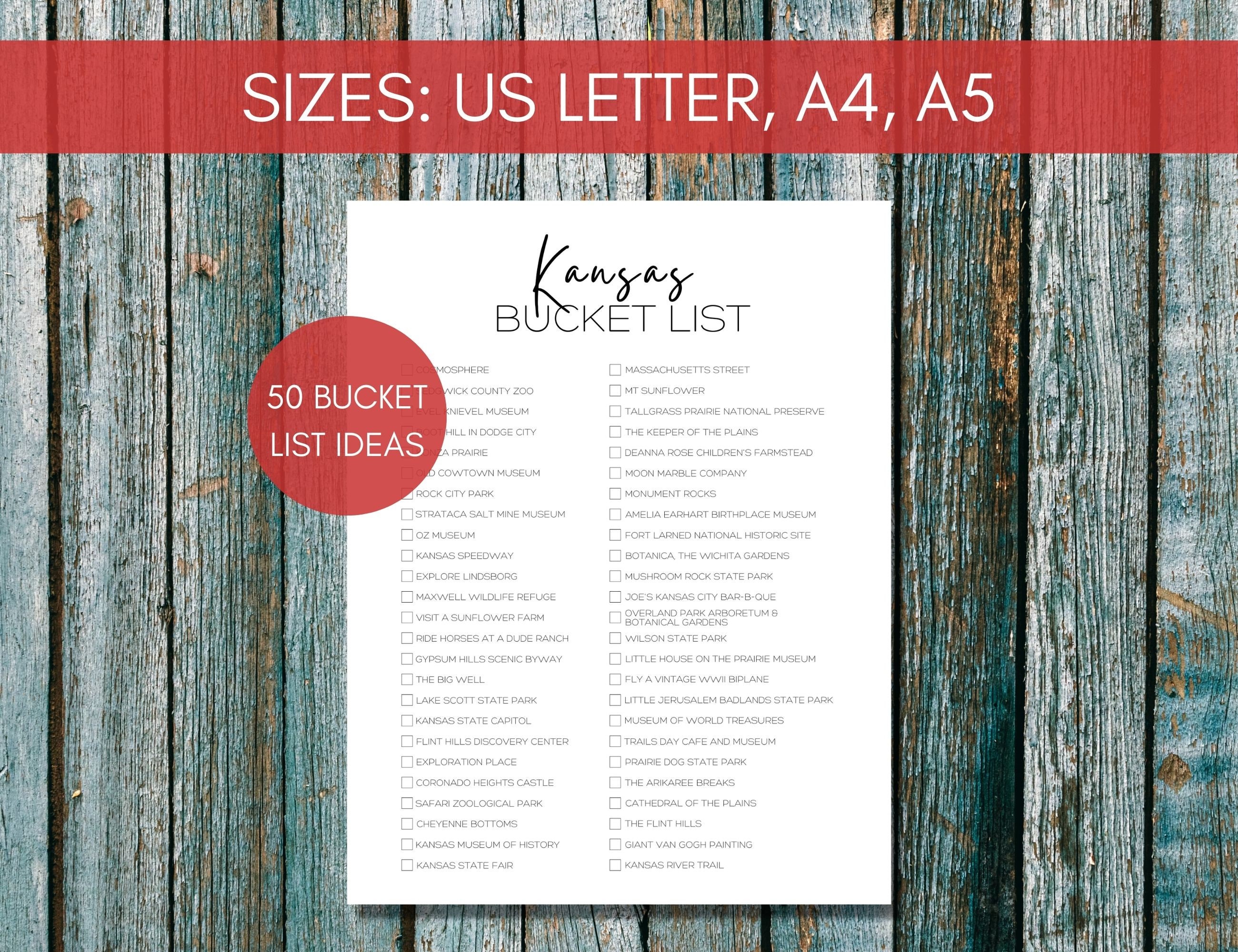Kansas Bucket List Printable | Top Things to Do Travel Planner | Family ...