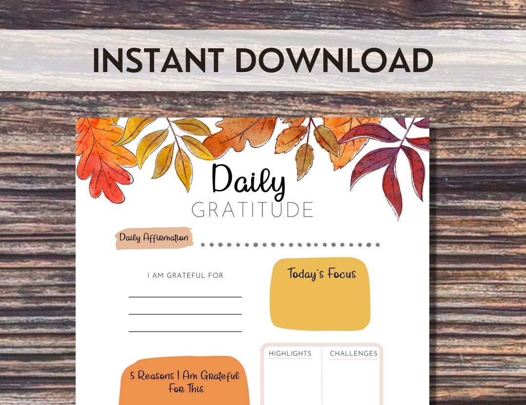 Fall Daily Gratitude Journal PDF | Colorful Autumn Leaves Thankfulness ...