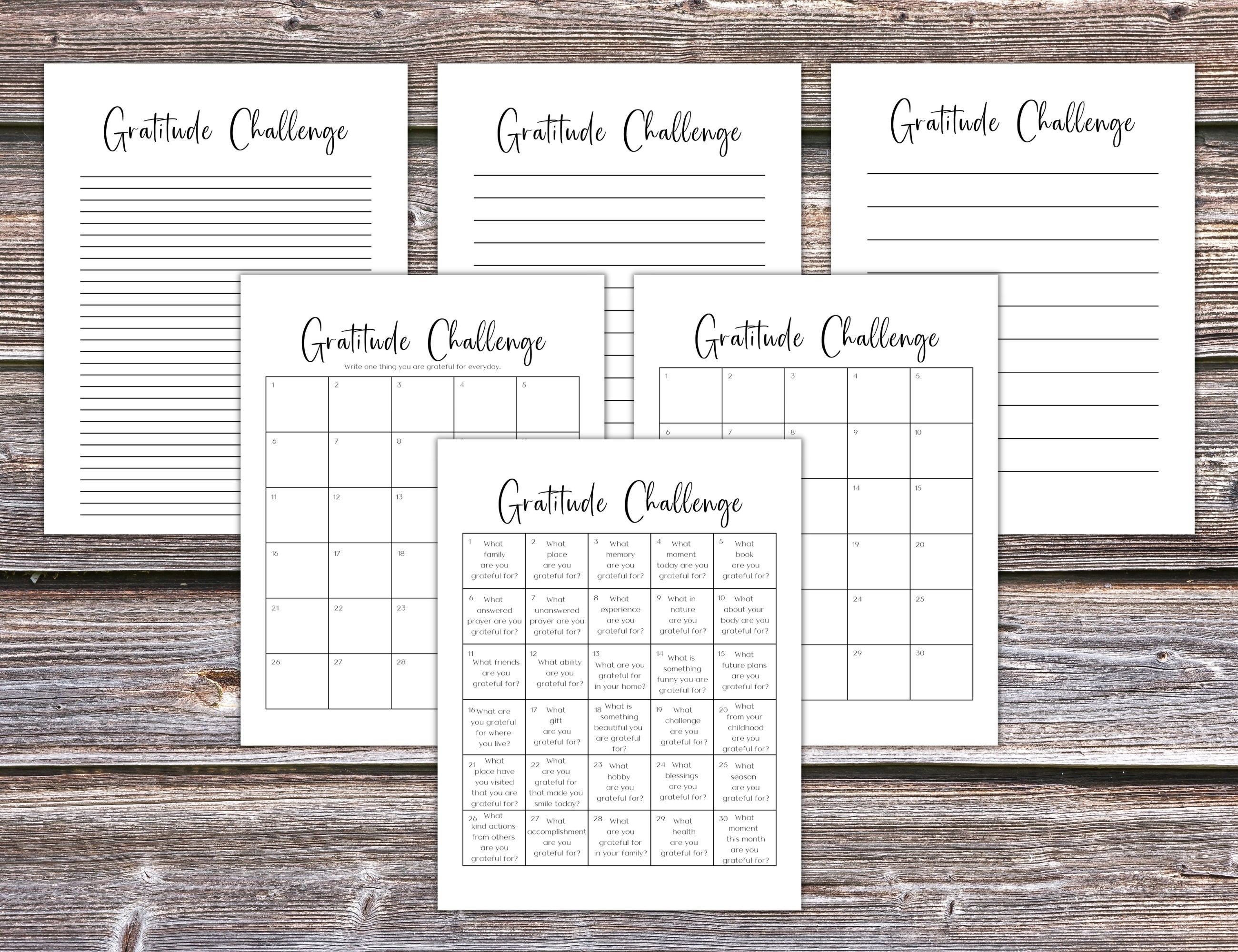 30 Day Gratitude Challenge Printable | Monthly Challenge Tracker ...