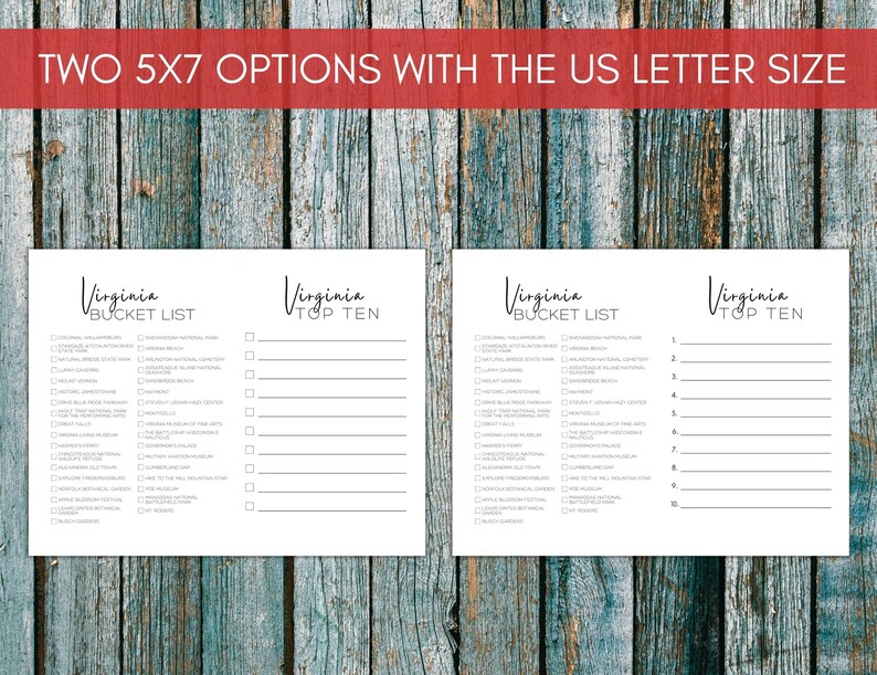 Virginia Bucket List Printable | America's 50 States Travel Planner ...