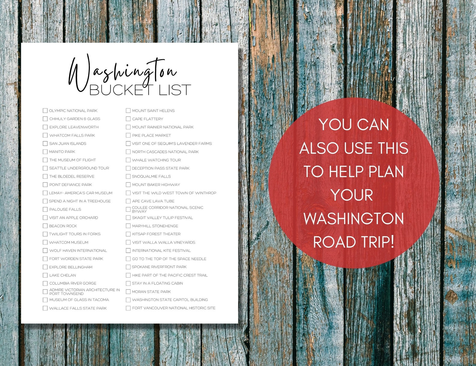 Washington Bucket List Printable | America's 50 States Travel Planner ...