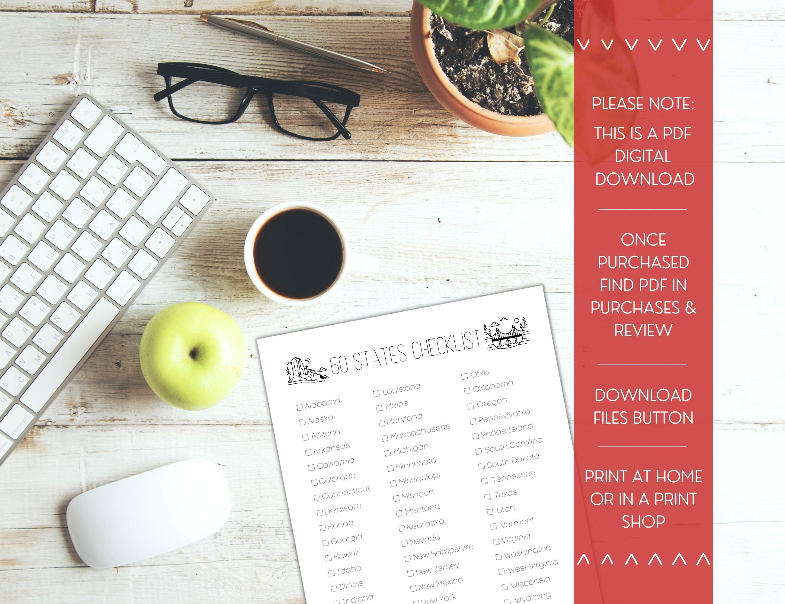 50 States Checklist Printable US States Bucket List Challenge - Etsy