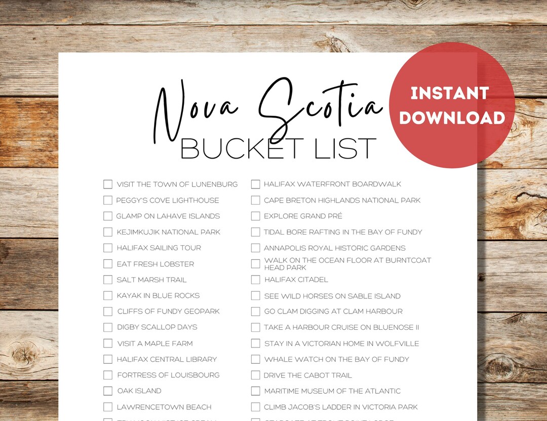 Nova Scotia Bucket List Printable Canada Travel Planner - Etsy