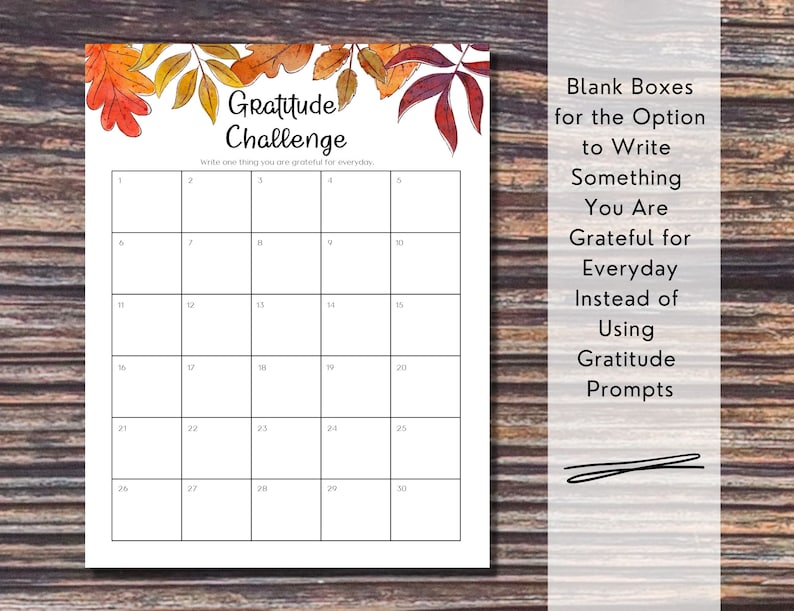30 Day Gratitude Challenge Printable | Monthly Challenge Tracker ...