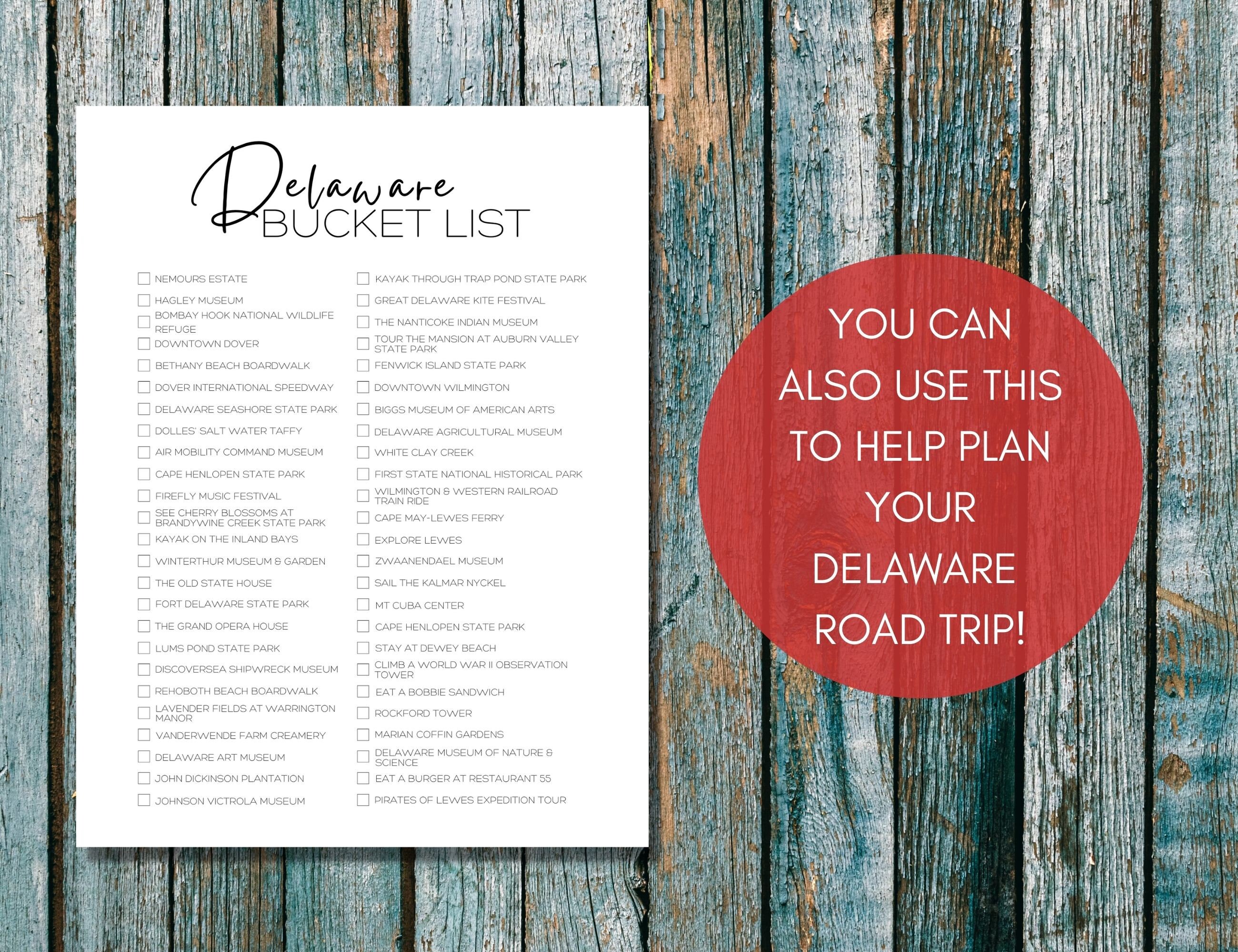 Delaware Bucket List Printable | America's 50 States Travel Planner ...
