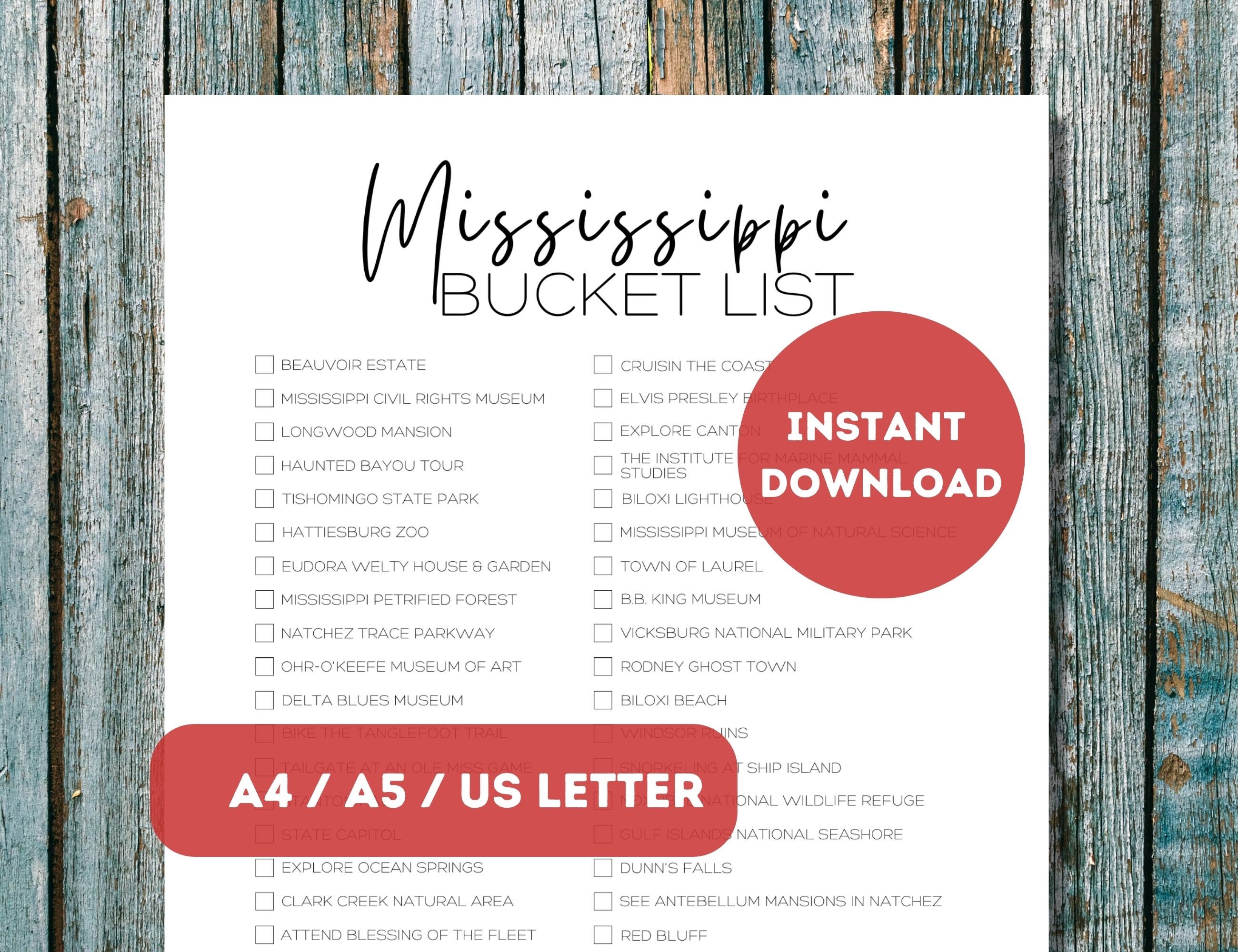 Mississippi Bucket List Printable | Family Road Trip 50 States Travel ...